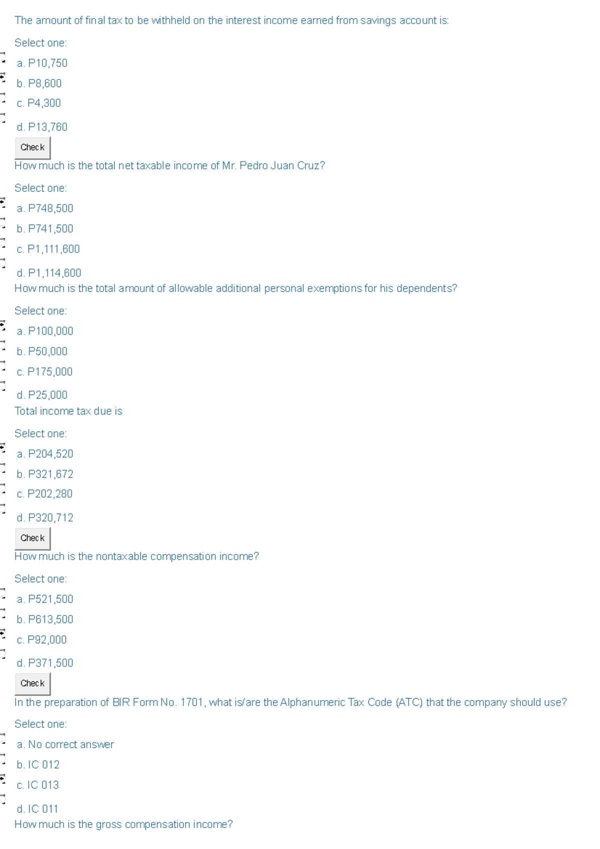 Taxation BA321 Long quiz 003 - The amount of final tax to be withheld ...