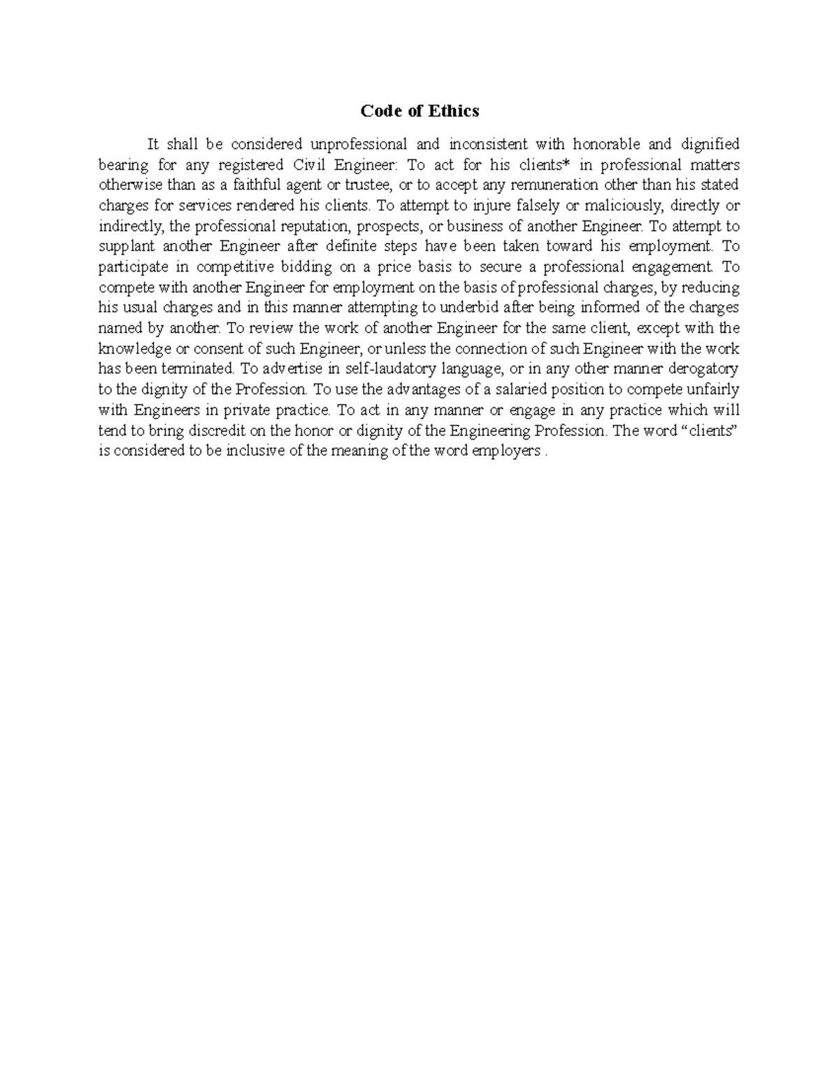 Board of Civil Engineering - Code of Ethics It shall be considered ...