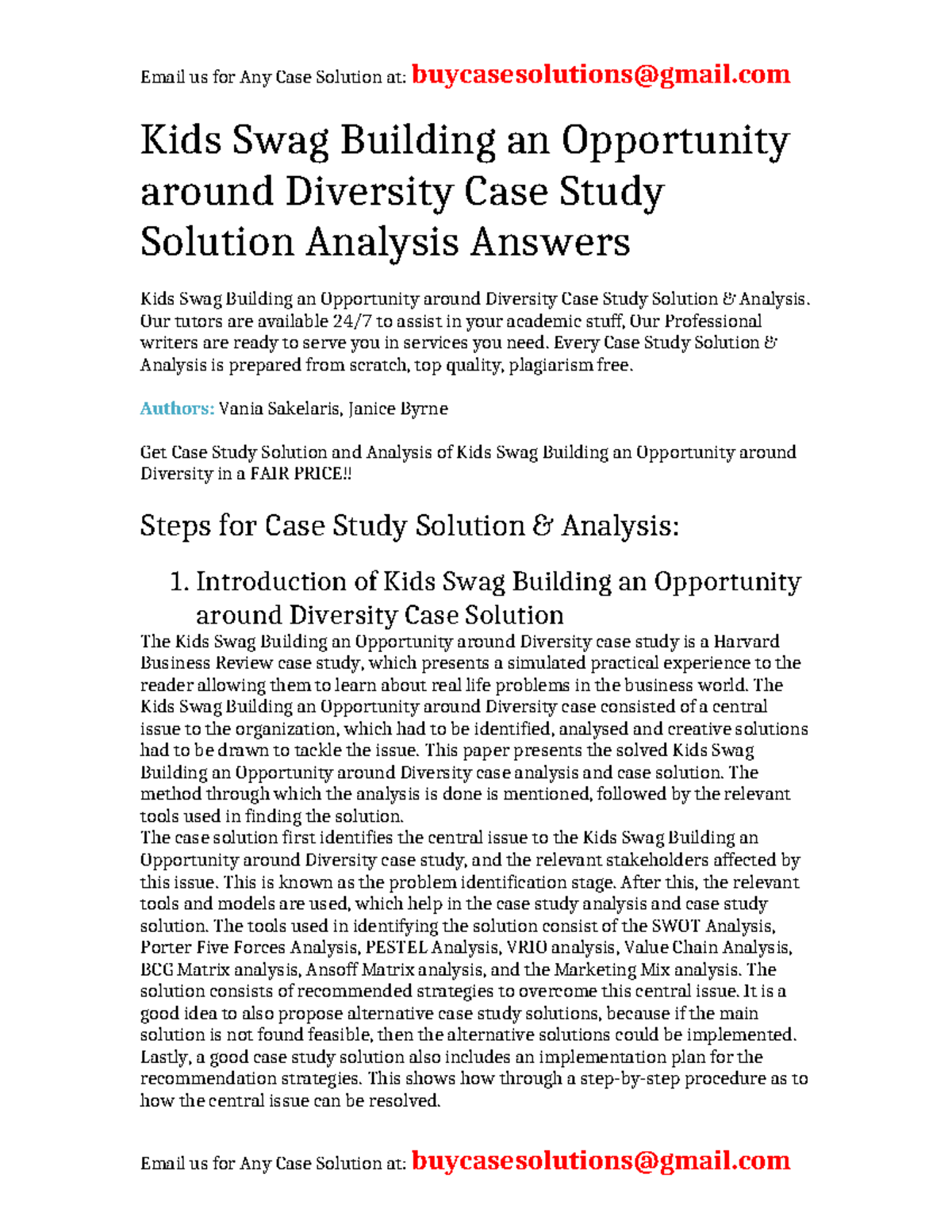 Case Solution Kids Swag Building an Opportunity around Diversity - Kids ...