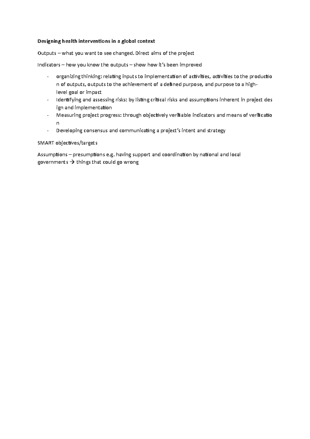 Designing health interventions in a global context - Direct aims of the ...