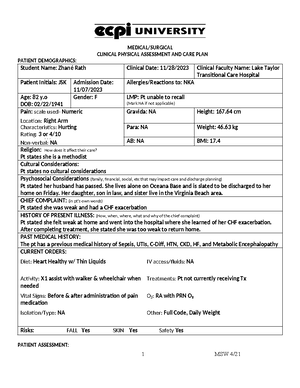Nursing Care plan - NUR166 Concepts of Nursing II CLINICAL PHYSICAL ...