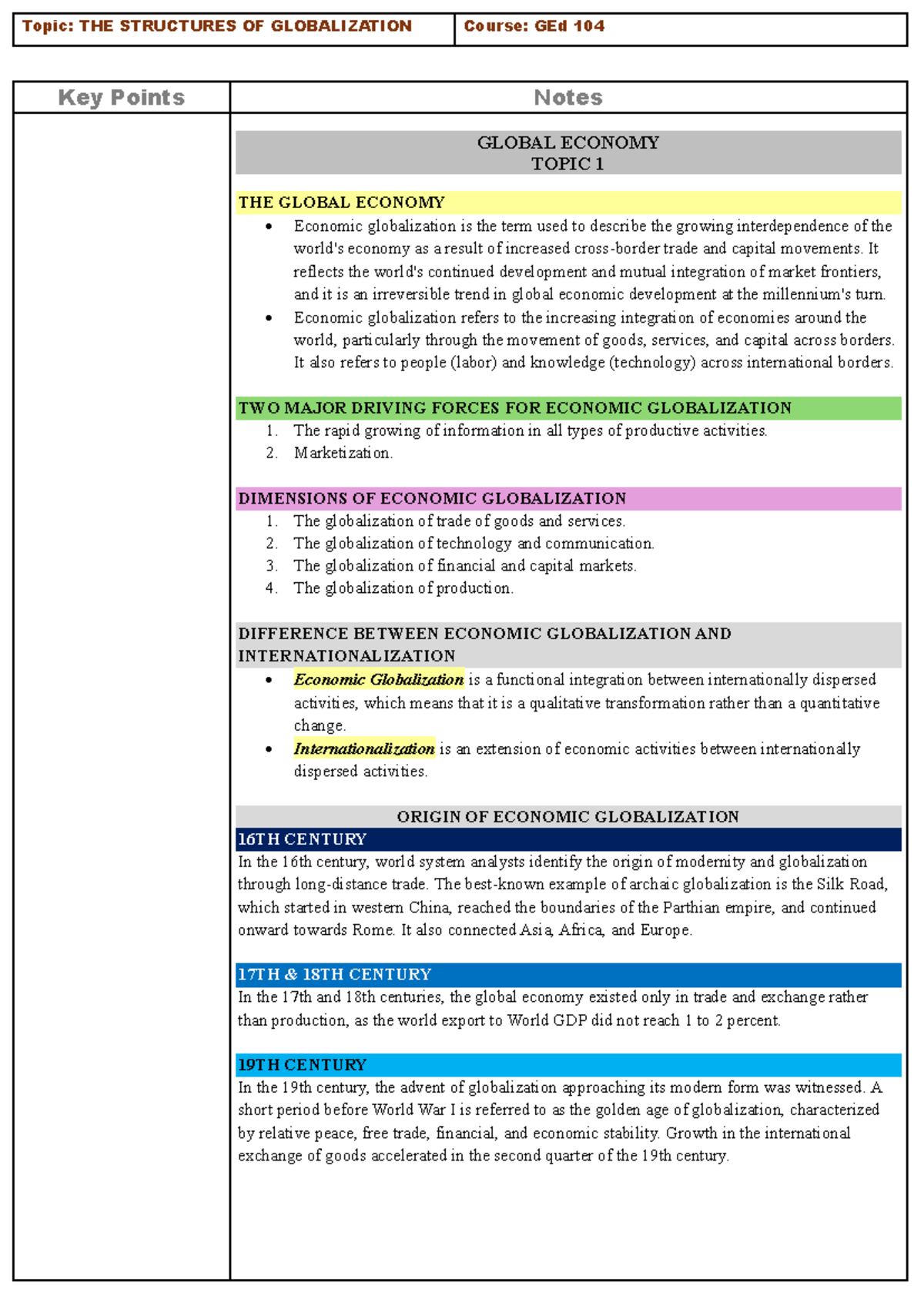 THE Structures OF Globalization - Topic: THE STRUCTURES OF ...