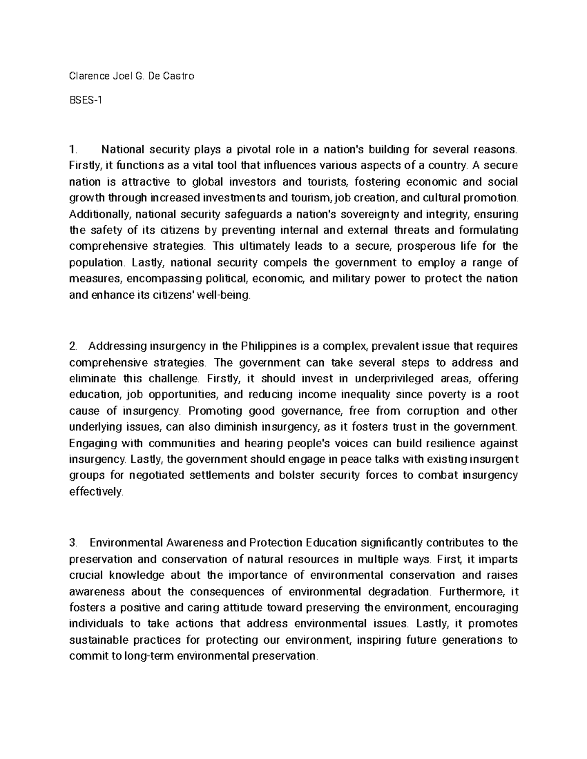 DE Castro, Clarence Joel - Clarence Joel G. De Castro BSES- 1. National ...