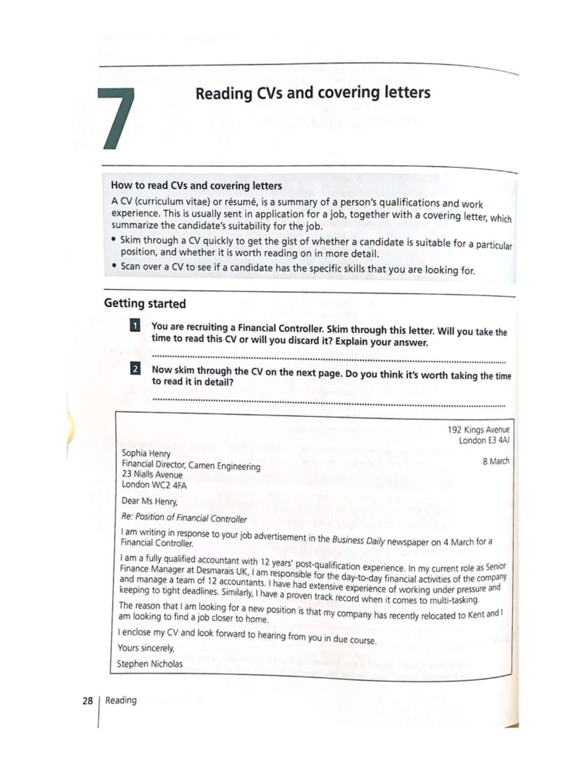7. Reading CVs and covering letters - Inglés - USS - Studocu