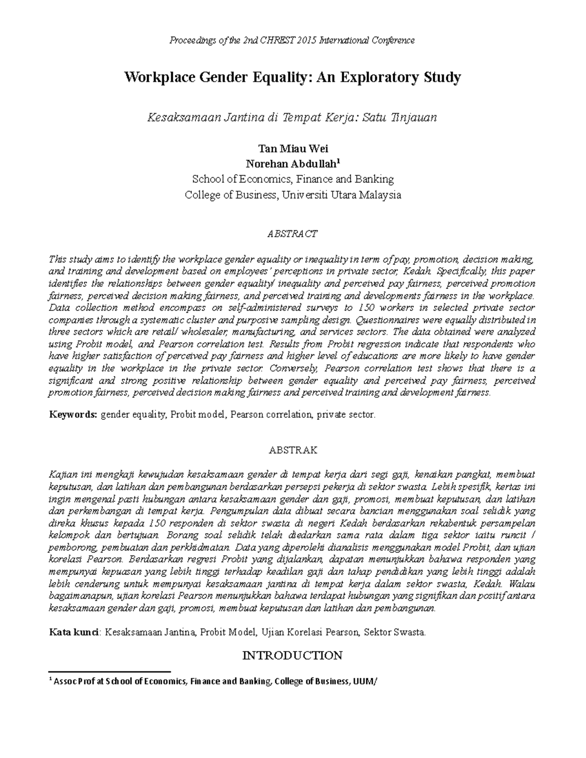 Article-Workplacegenderequality - Proceedings of the 2nd CHREST 2015 ...