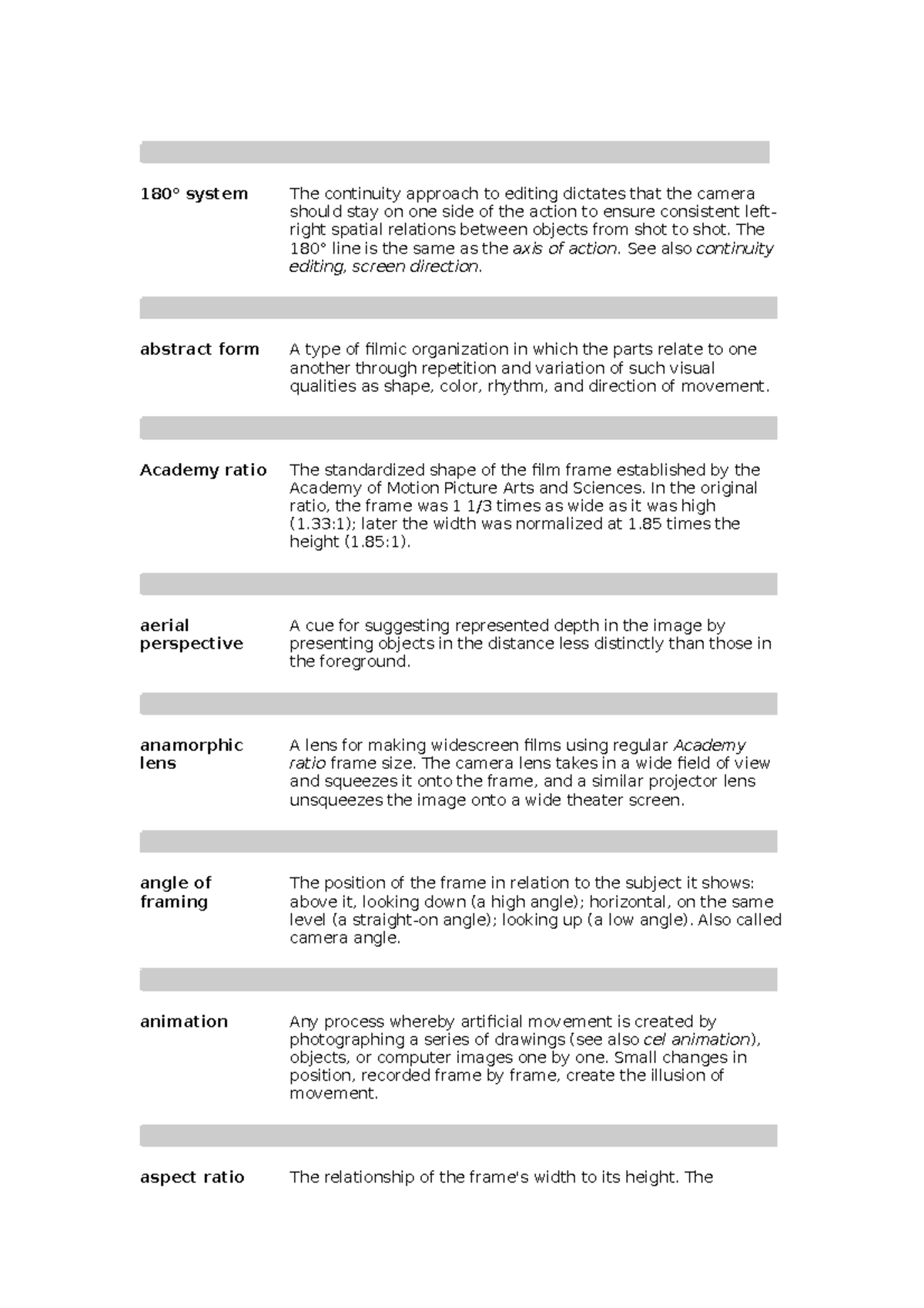 Lecture Notes, Lectures 1-10 - Glossary Of Key Words - 180° system The ...