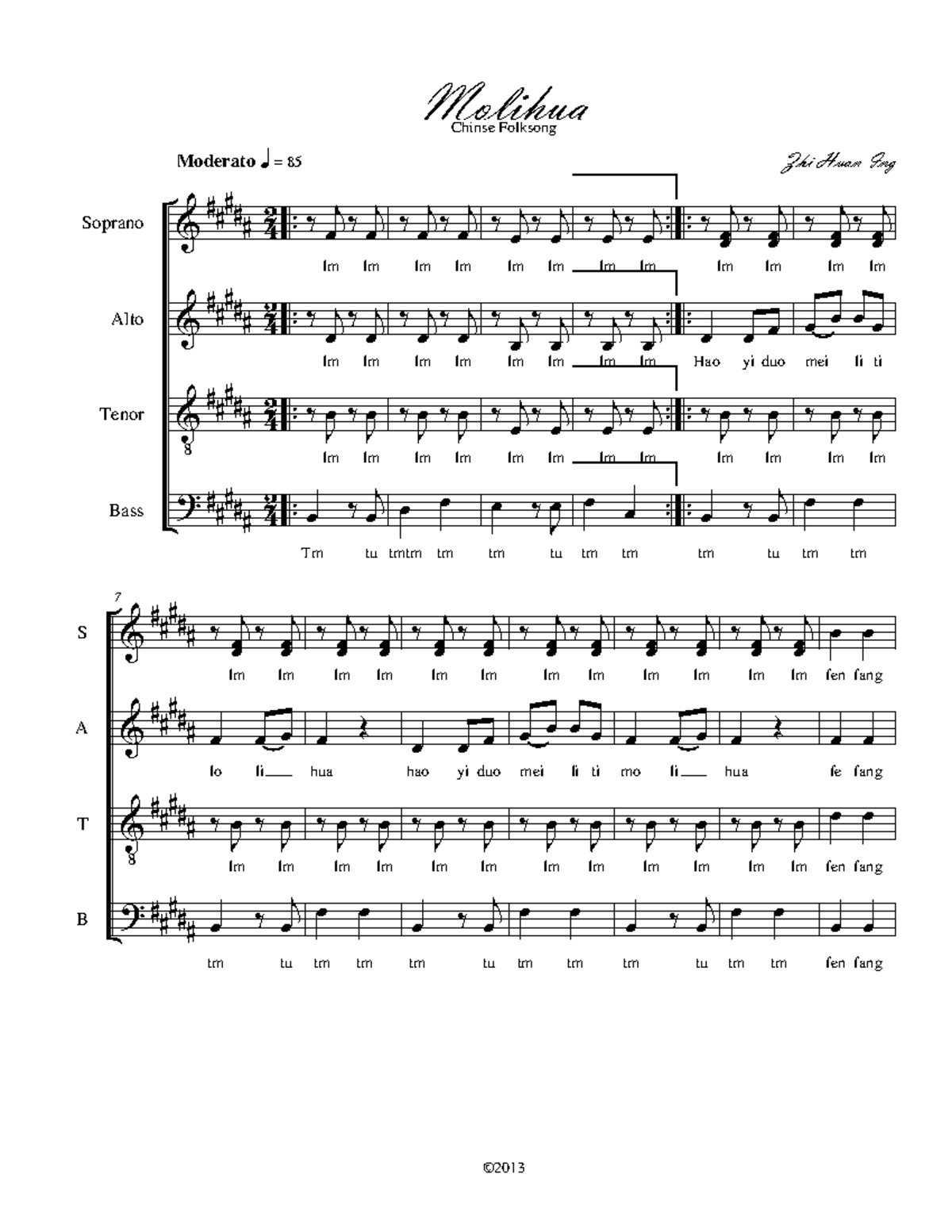 Molihua - Music sheet - & & V ? 4 2 4 2 4 2 4 2