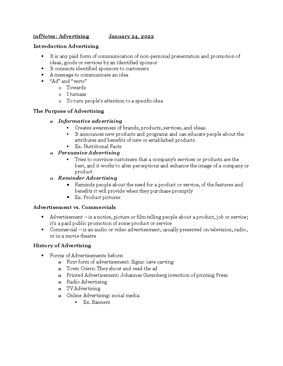 Notes Advertising and Promotion - infNotes: Advertising January 24 ...