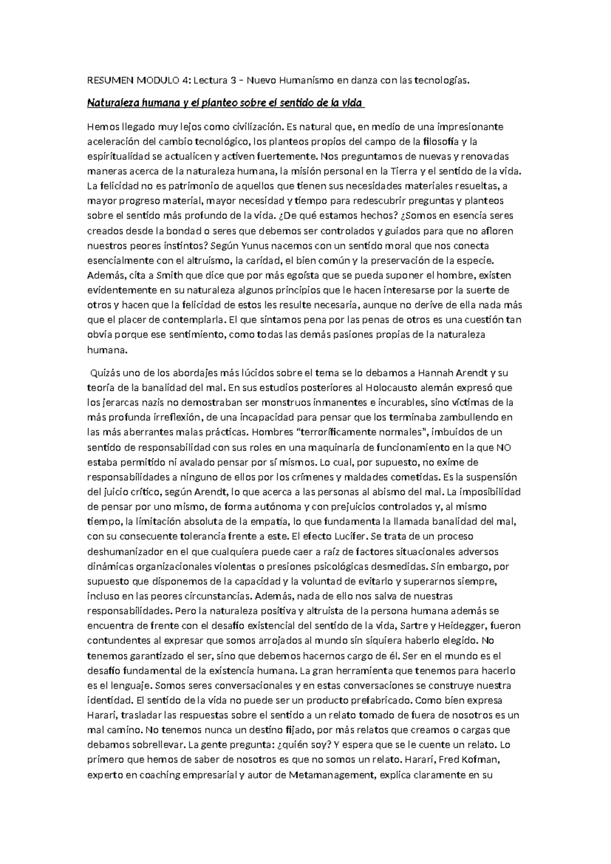 Resumen Modulo 4 - RESUMEN MODULO 4: Lectura 3 – Nuevo Humanismo en ...
