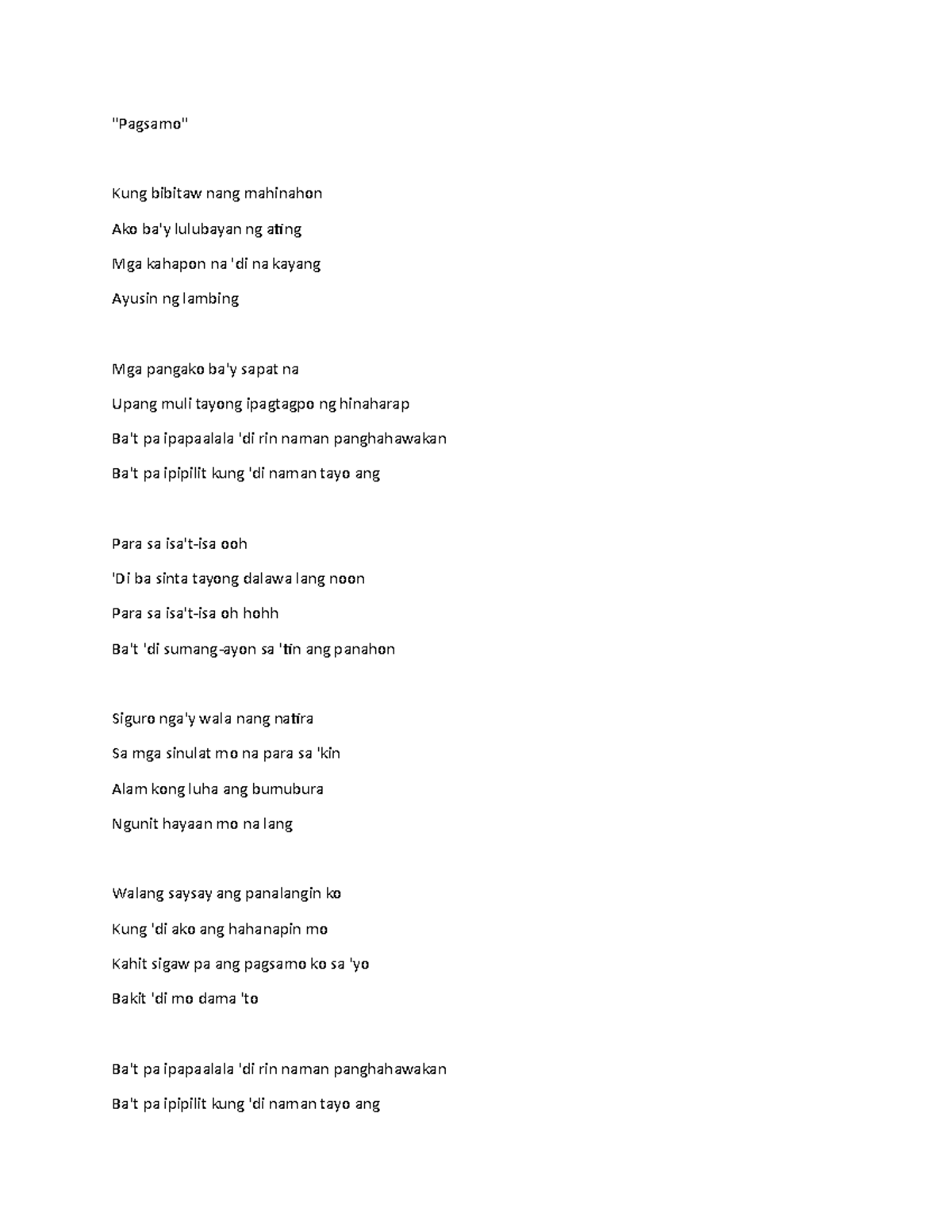 Pagsamo - Thank you soo much - "Pagsamo" Kung bibitaw nang mahinahon ...