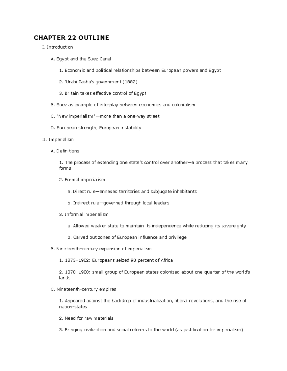 Chapter 22 Outline - CHAPTER 22 OUTLINE I. Introduction A. Egypt and ...