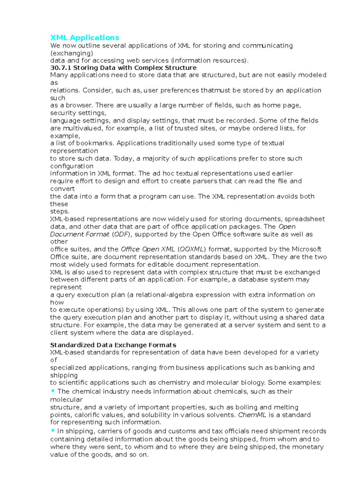 Xml Applications 307 Storing Data With Complex Structure Many Applications Need To Store Data