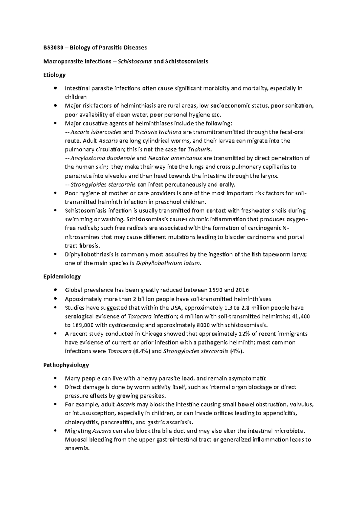 Macroparasite infections - BS3030 – Biology of Parasitic Diseases ...