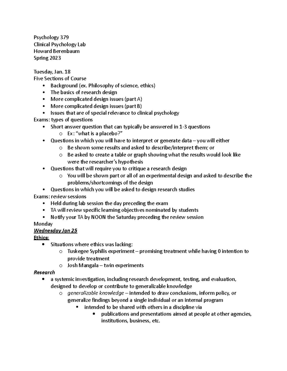 Clincal psych lab lecture 1 - Psychology 379 Clinical Psychology Lab ...