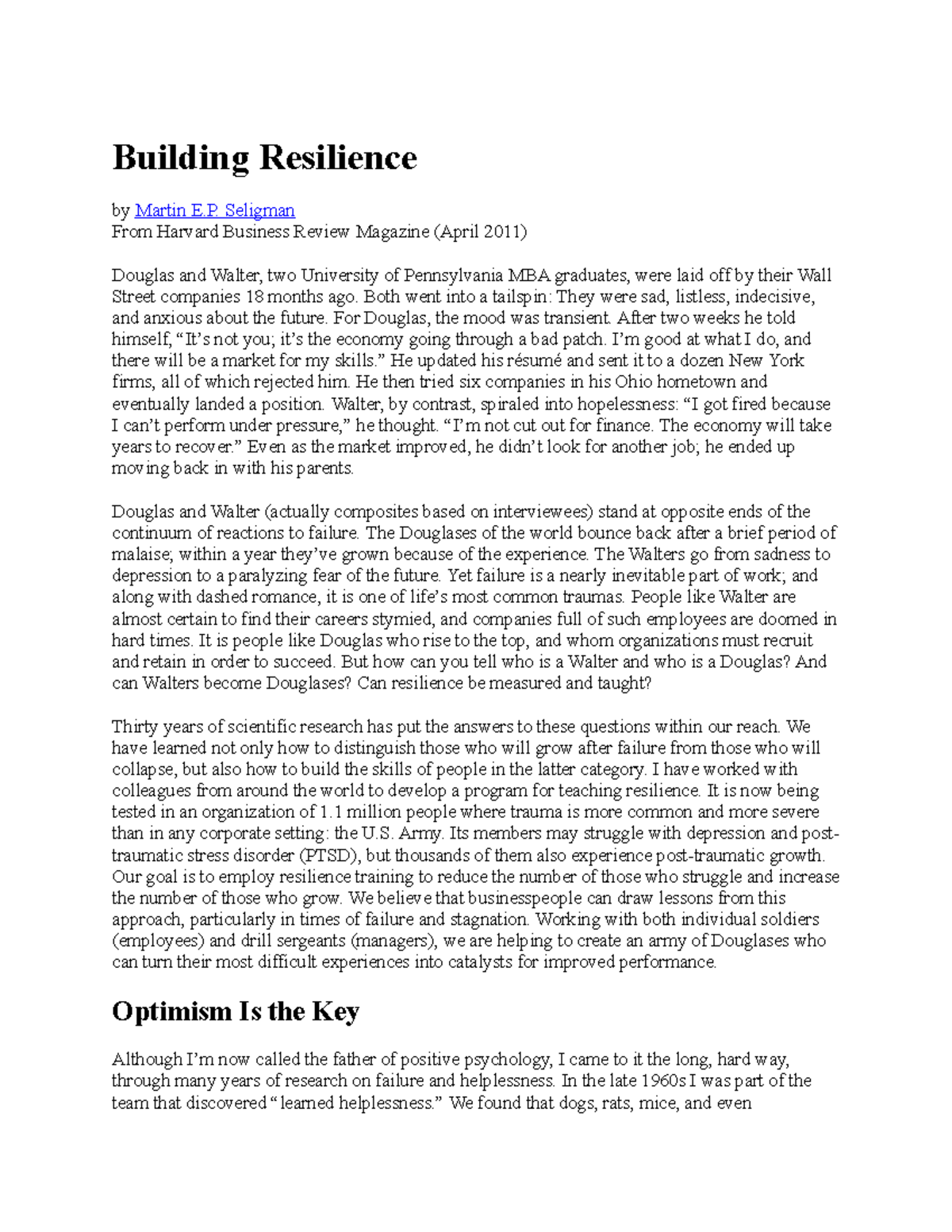 Building Resilience - Case study - Building Resilience by Martin E ...