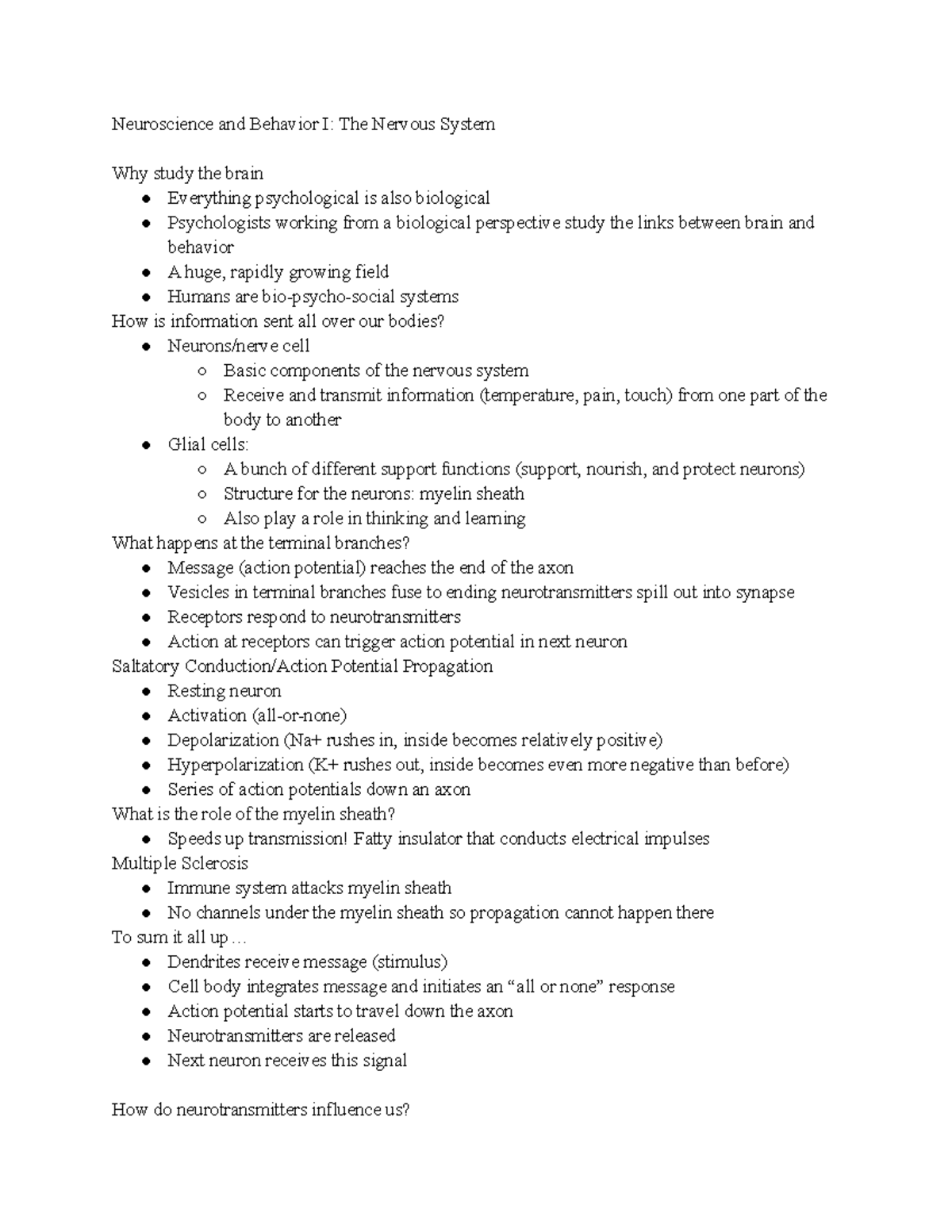 Intro to Psych Lecture 4 - Neuroscience and Behavior I: The Nervous ...