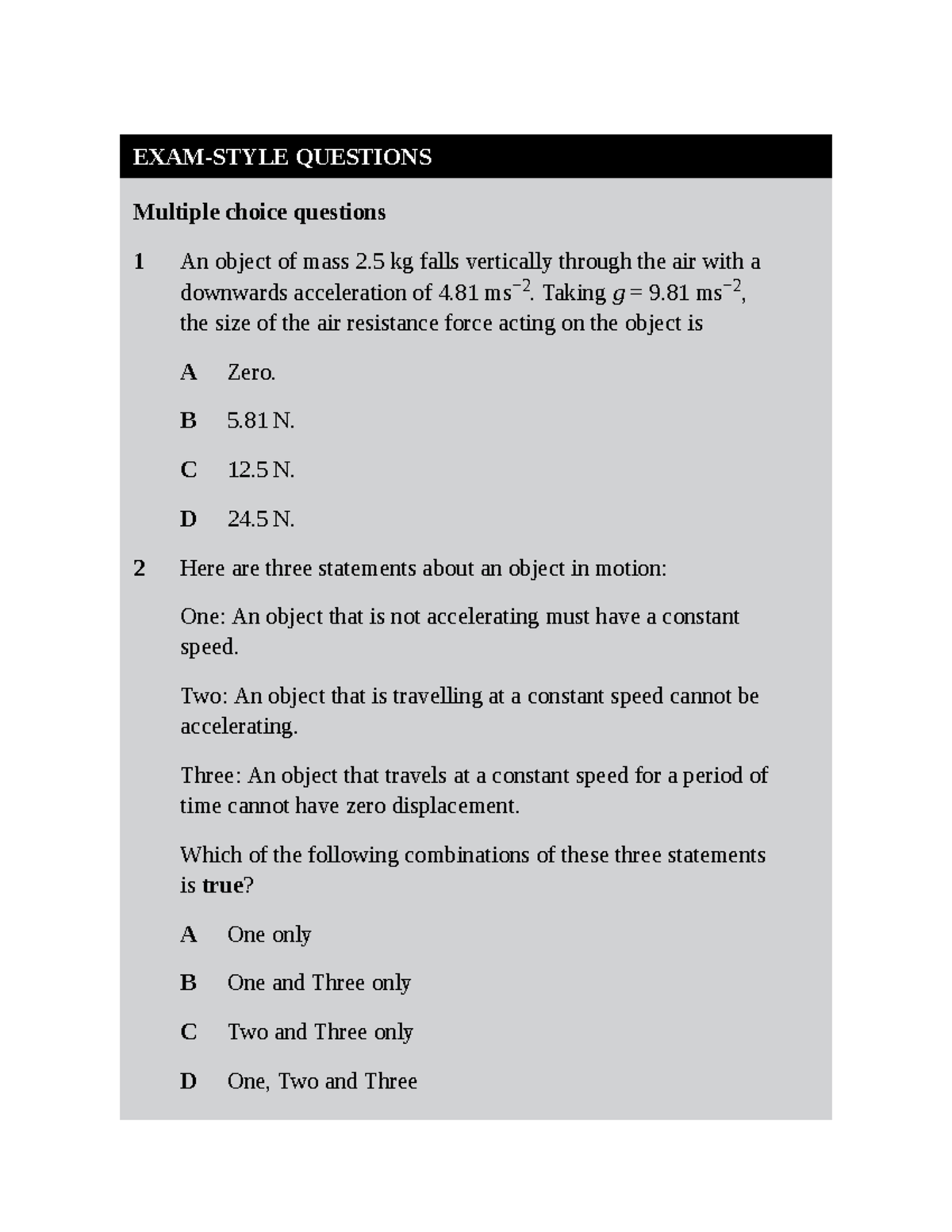 Exam style questions for 2nd Law - EXAM-STYLE QUESTIONS Multiple choice ...