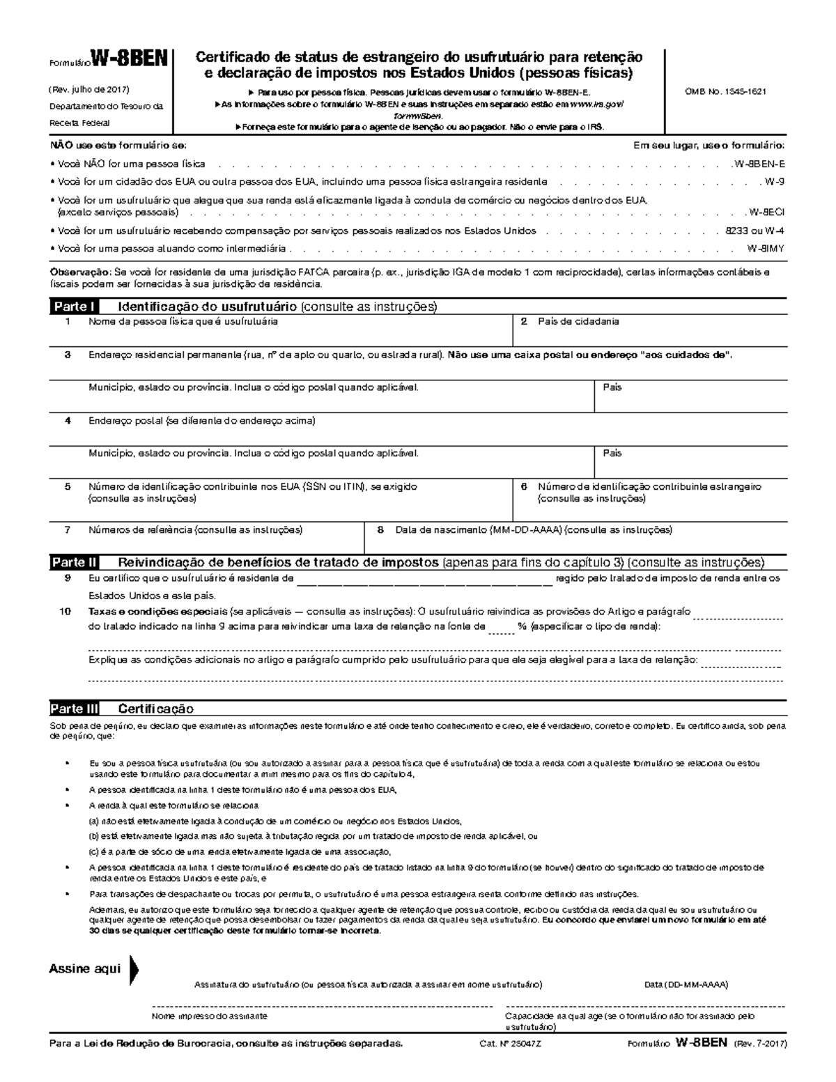 Form-W-8BEN-2017 PRB - Form W 8BEN - FormulárioW-8BEN Certificado de ...