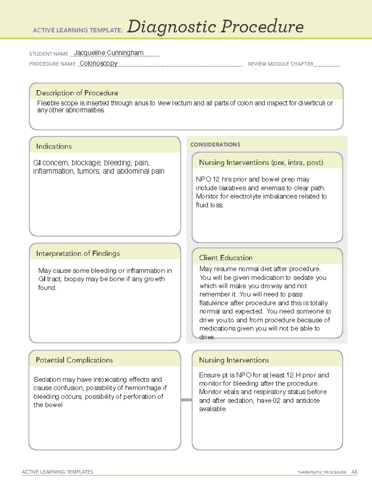 Colonoscopy Active Learning Template Diagnostic Procedure form - ACTIVE ...