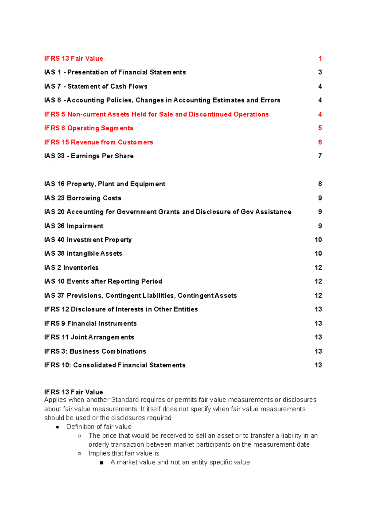 Notes On IAS And IFRS IFRS 13 Fair Value 1 IAS 1 Presentation Of