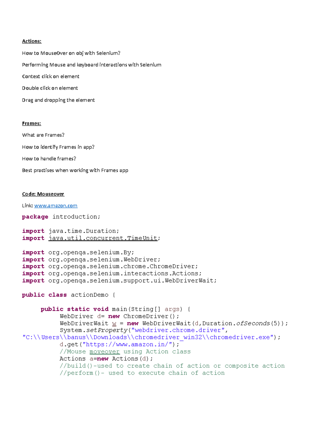 Action - Automatic testing - Actions: How to MouseOver on obj with ...