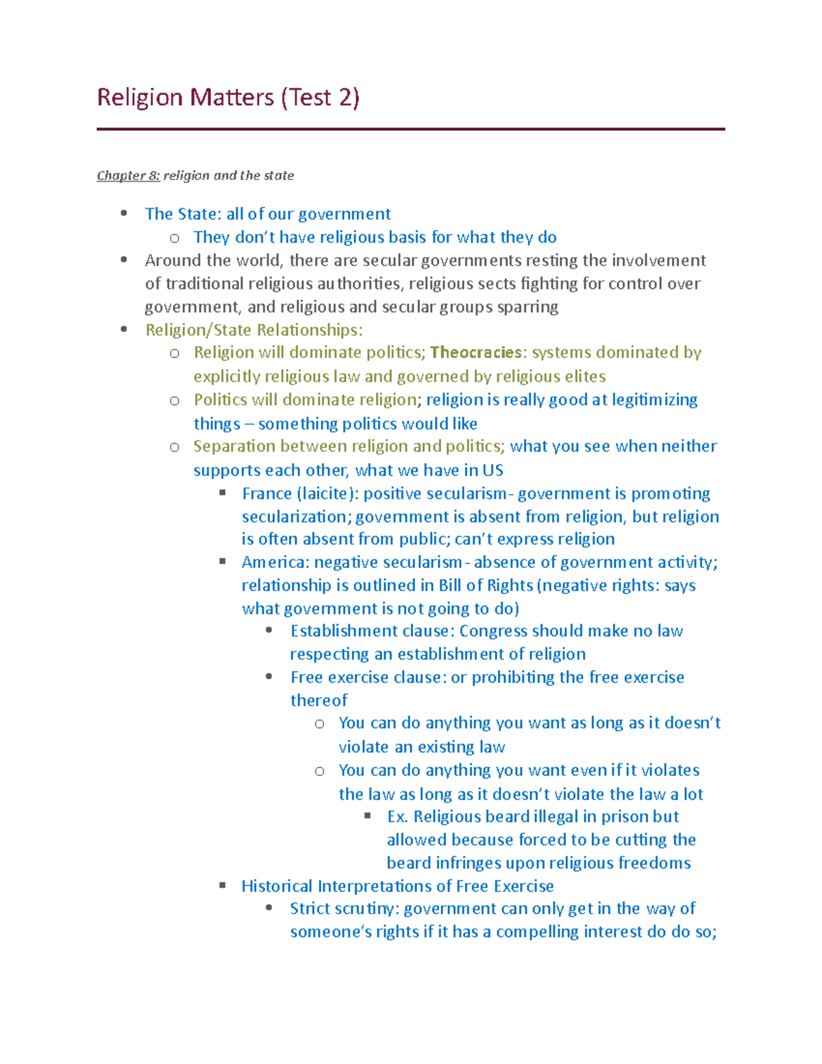 Religion Matters Unit 2 - Religion Matters (Test 2) Chapter 8: religion ...