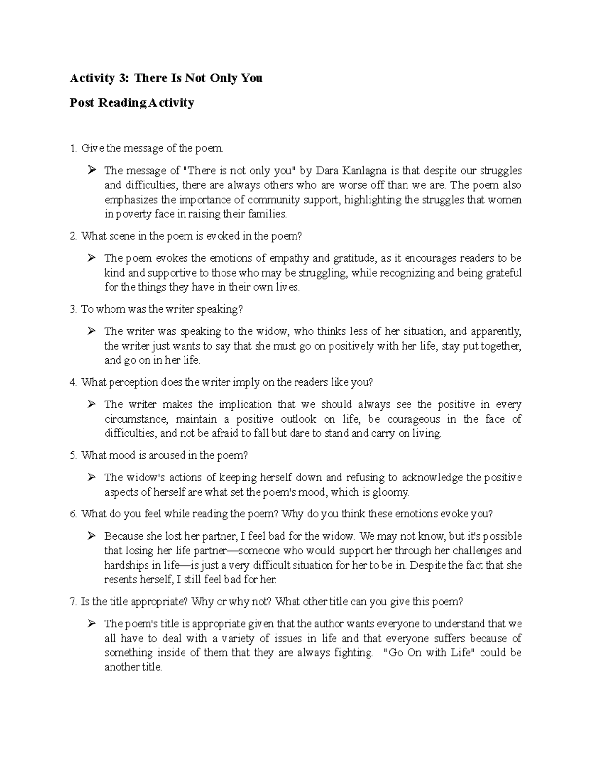 Activity 3 - Activity 3: There Is Not Only You Post Reading Activity ...