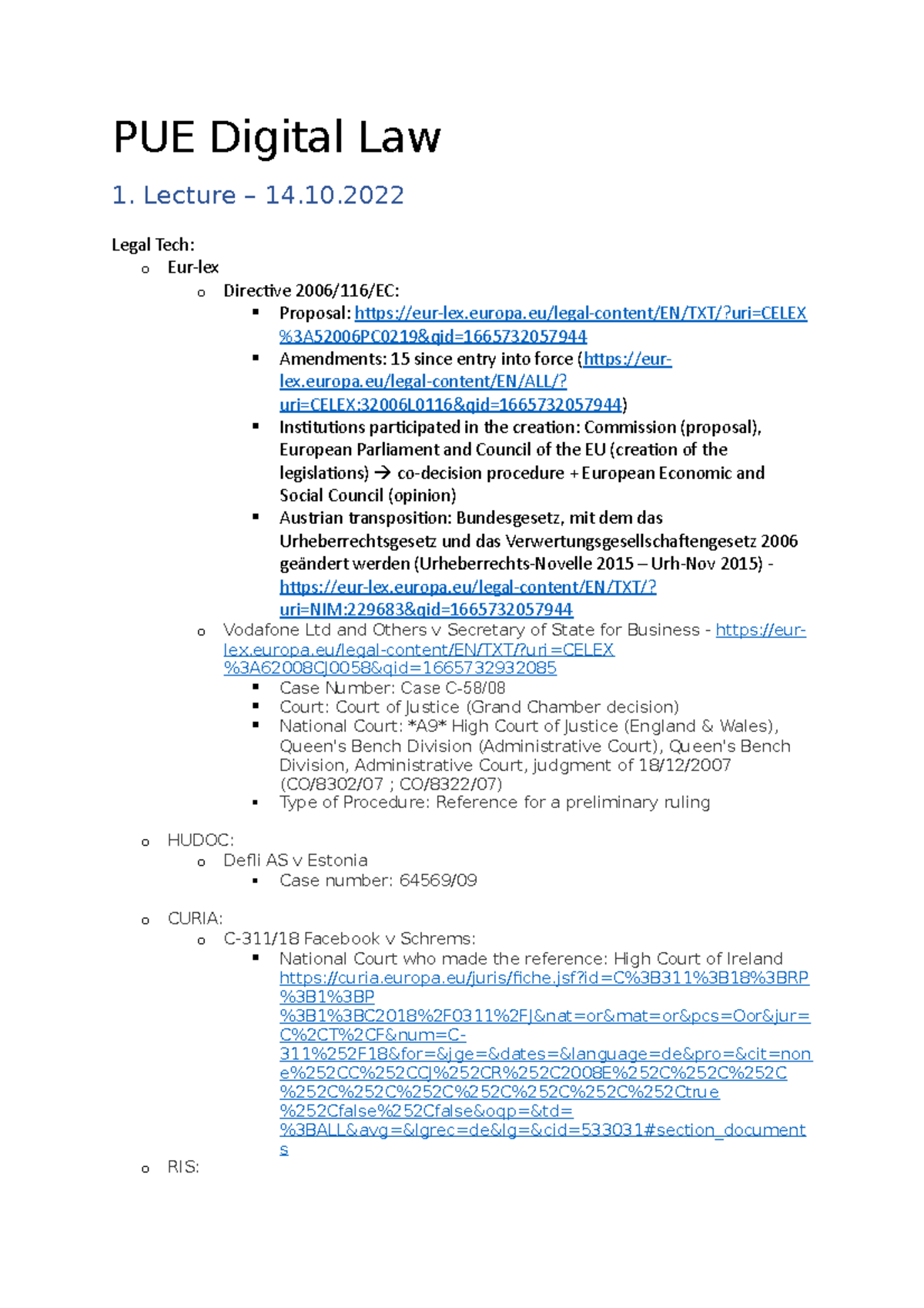 PUE Digital Law - Lecture – 14. Legal Tech: o Eur-lex o Directive 2006 ...