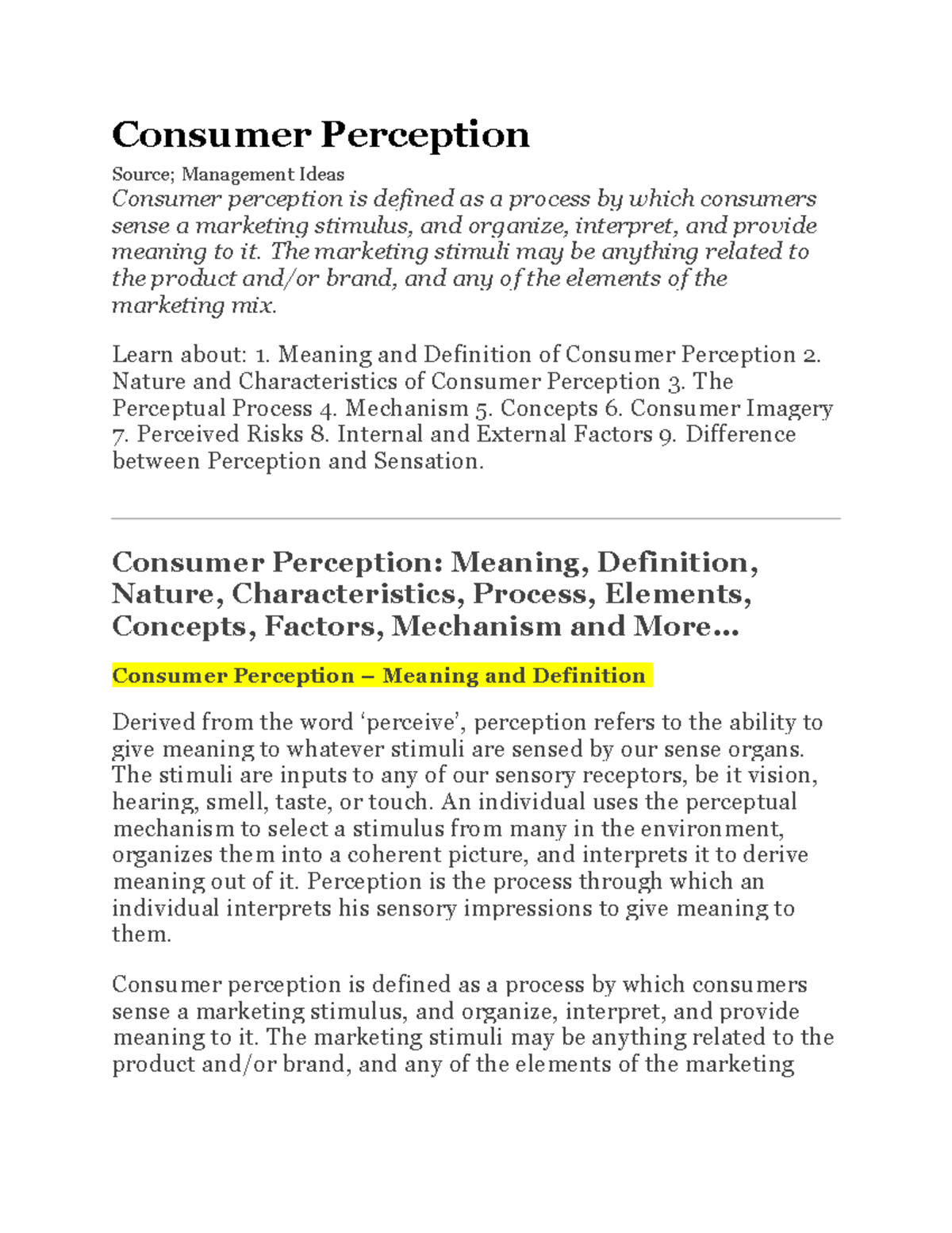 Consumer Perception - Consumer Perception Source; Management Ideas ...