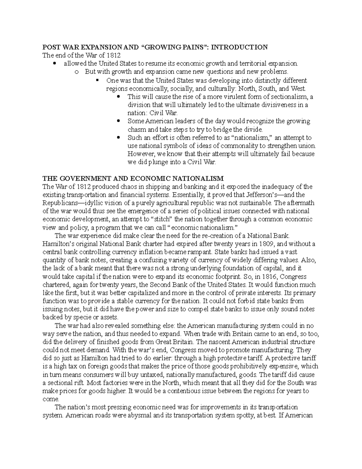 HIST 1301 Chapter 7 - POST WAR EXPANSION AND “GROWING PAINS ...