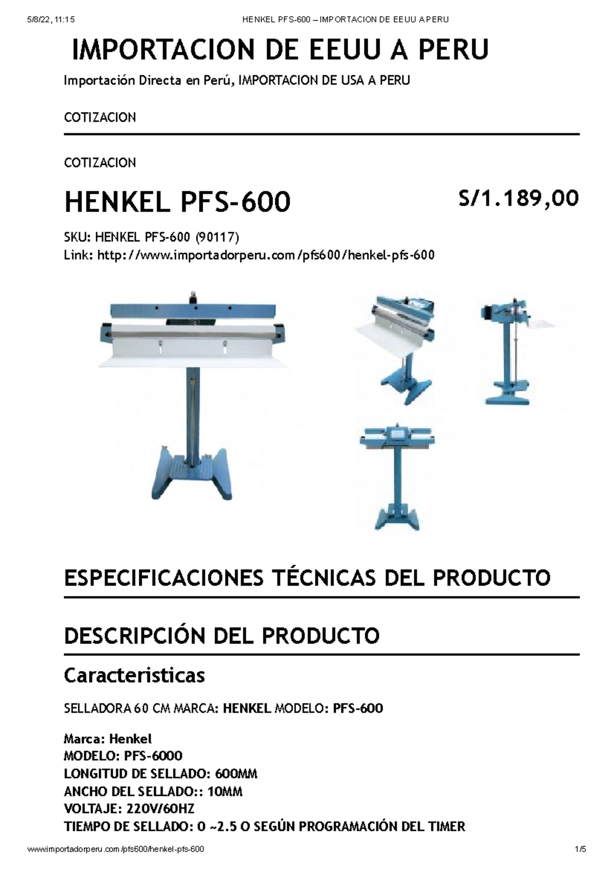 Henkel PFS-600 – Importacion DE EEUU A PERU - HENKEL PFS-600 S/1 ...