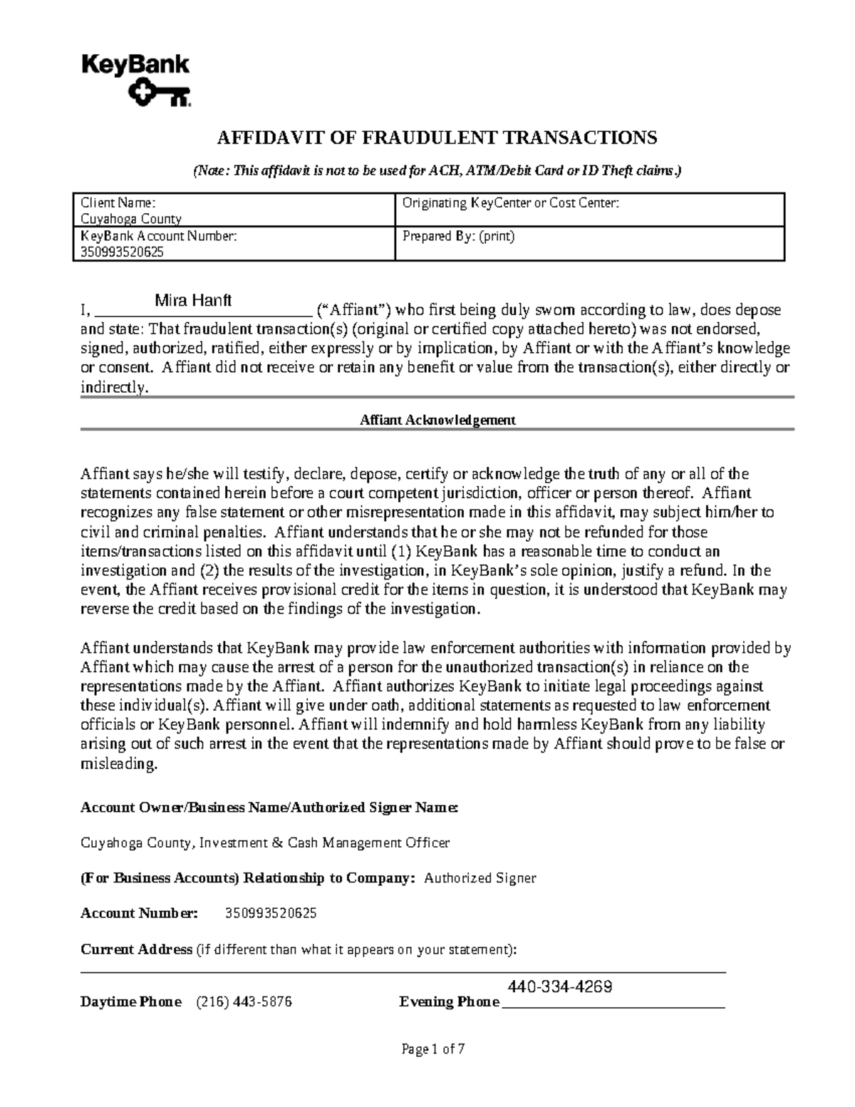 Affidavit of Fraudulent Transactions-Hanft - AFFIDAVIT OF FRAUDULENT ...