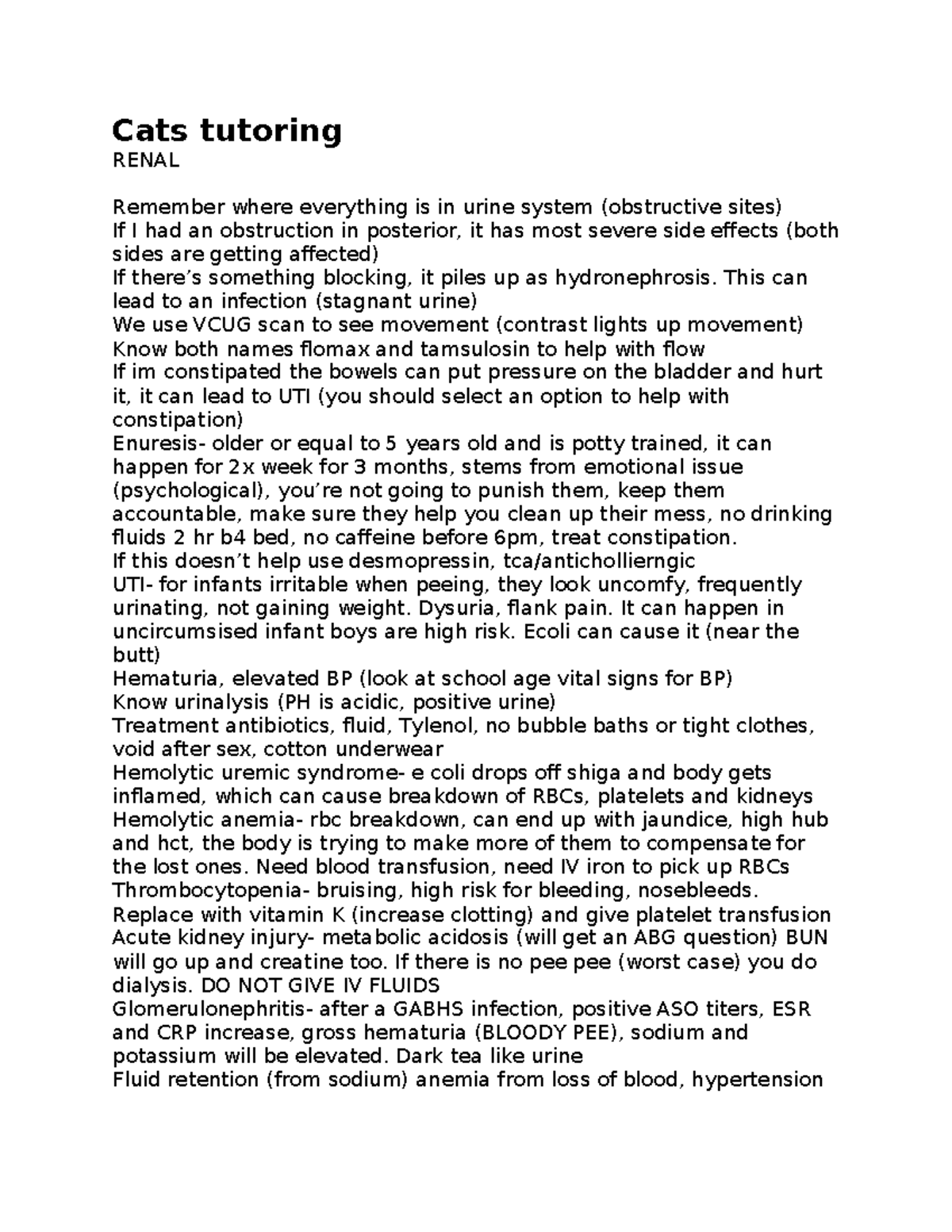 Cats tutoring for renal neuro - Cats tutoring RENAL Remember where ...