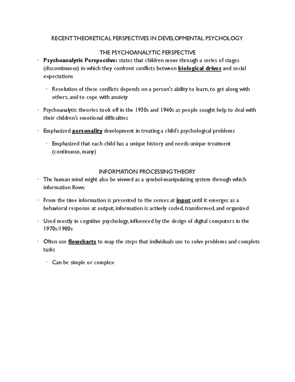 Recent Theoretical Perspectives IN Developmental Psychology - RECENT ...