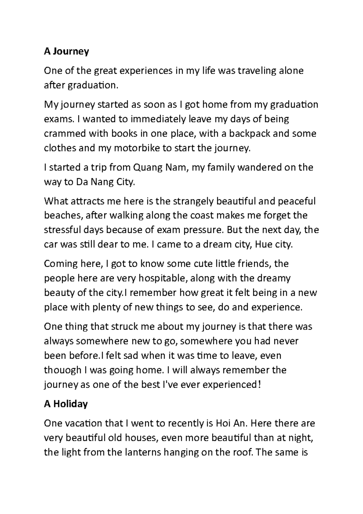 A Journey - tài liệu speaking - A Journey One of the great experiences ...