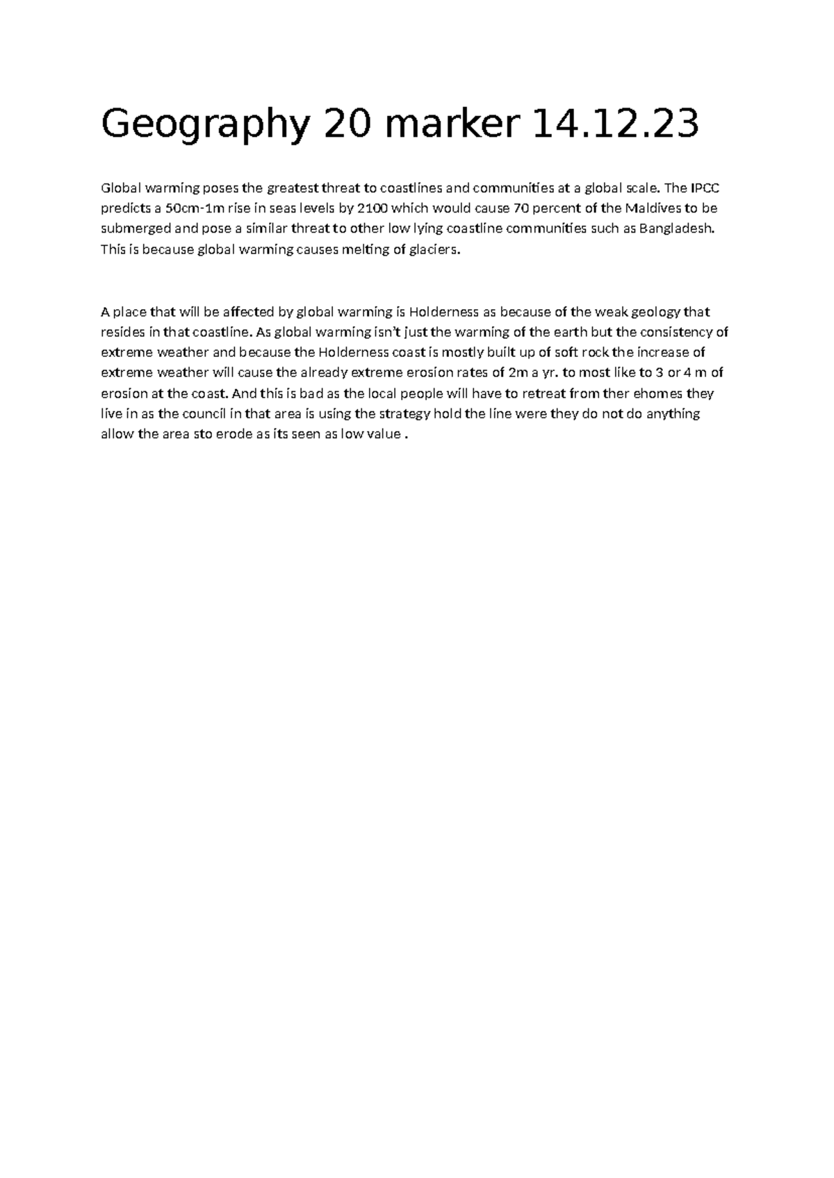 Geography 20 marker 14 - Geography 20 marker 14. Global warming poses ...