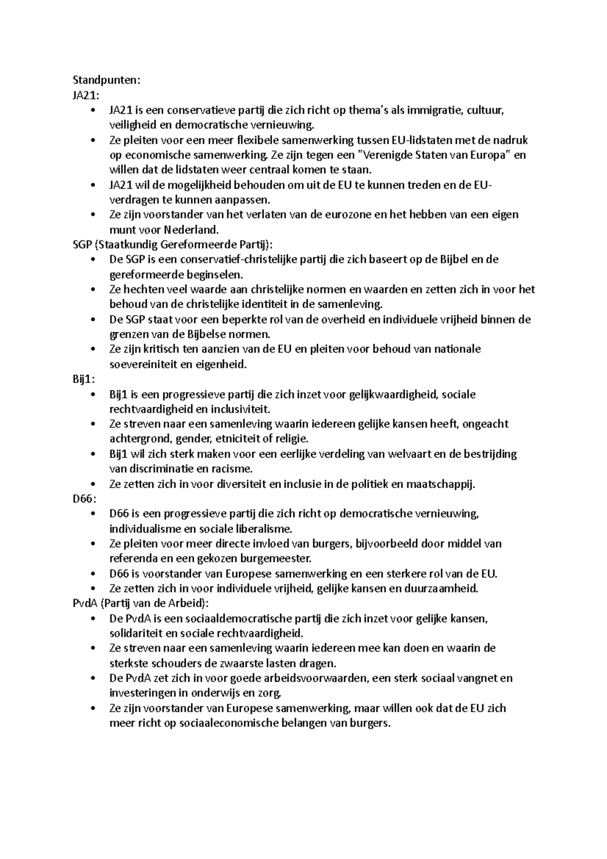 Partijen - casus - Standpunten: JA21: JA21 is een conservatieve partij ...