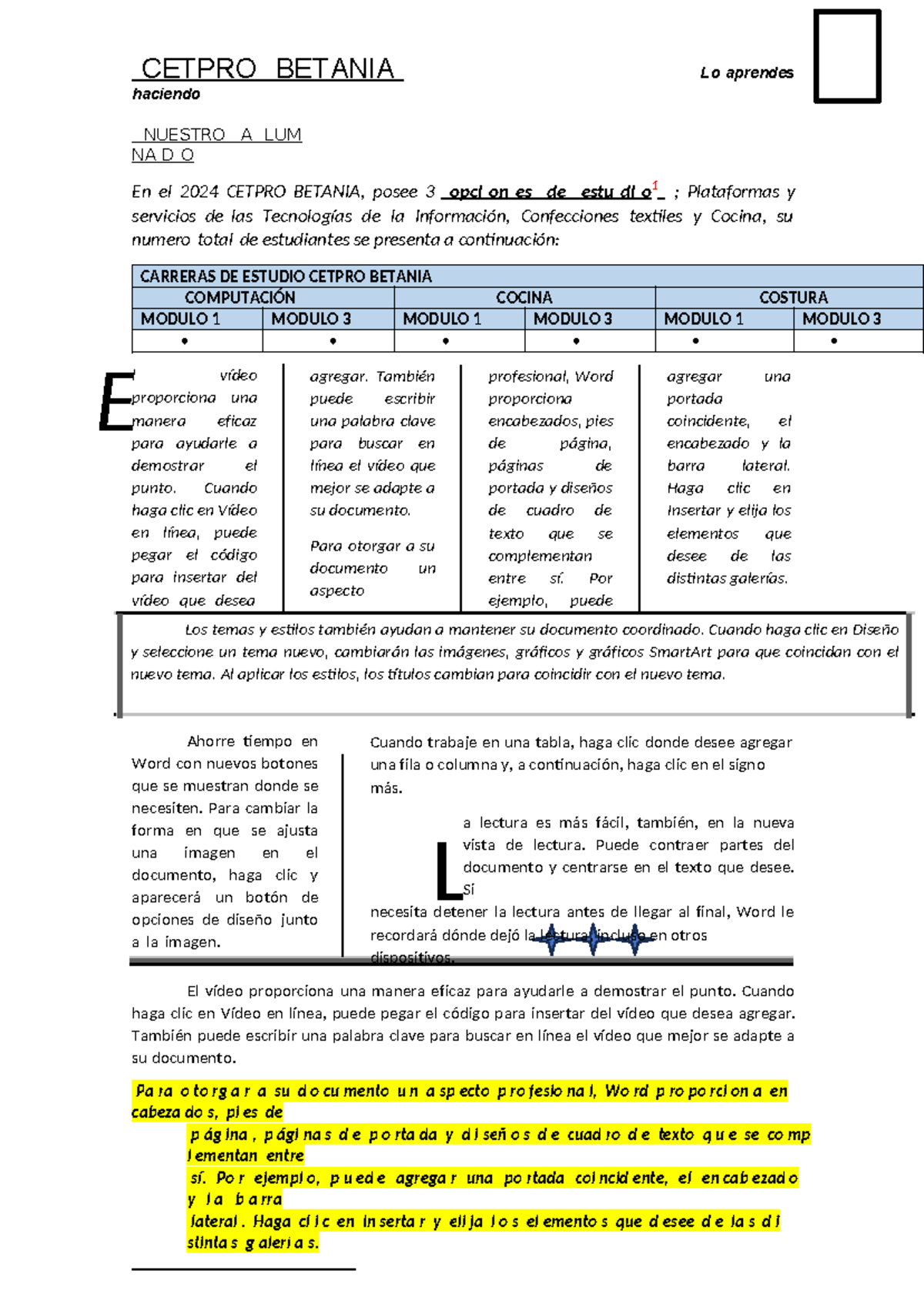 Nuestro Alumnado - plantilas de ejercicios de word 2016 - E L CETPRO BETANIA Lo aprendes ...