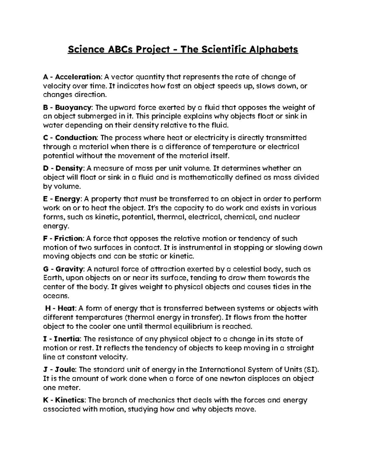 Science ABCs Project - The Scientific Alphabets - It indicates how fast ...