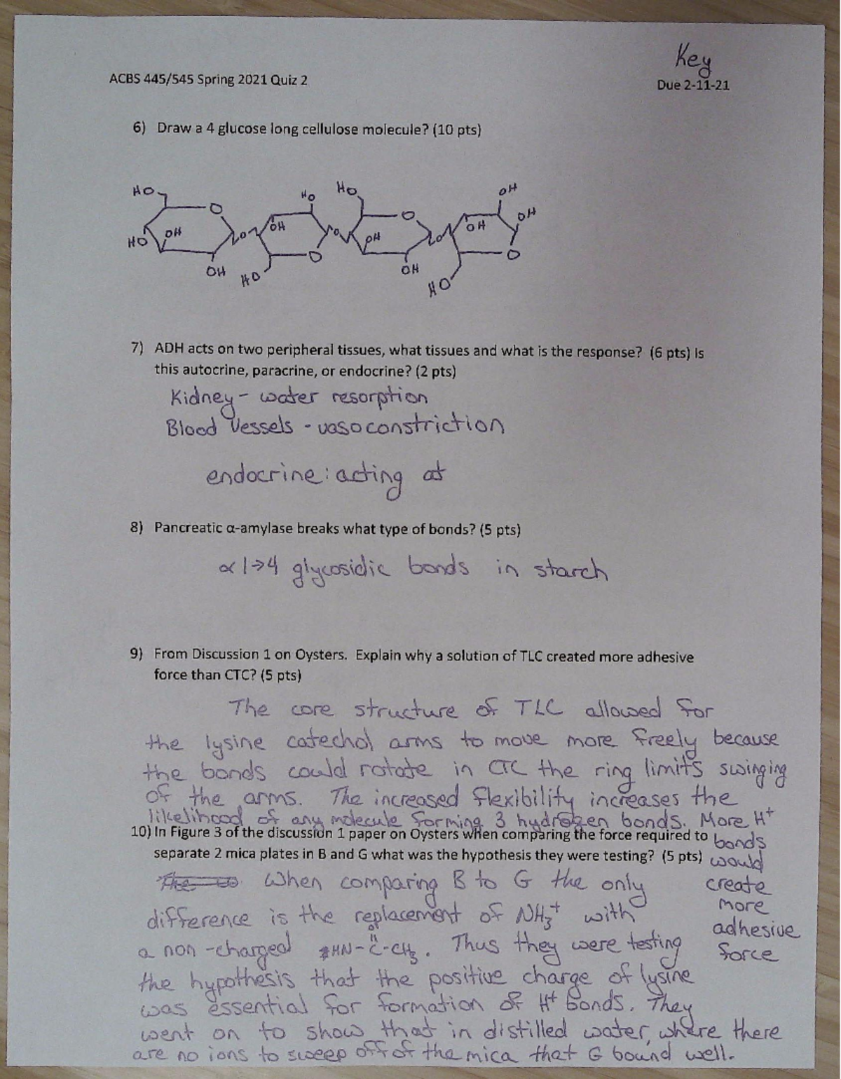 Quiz 2 Key - Quiz key - Key ACBS Spring 2021 Quiz 2 Due 6) Draw a 4 ...