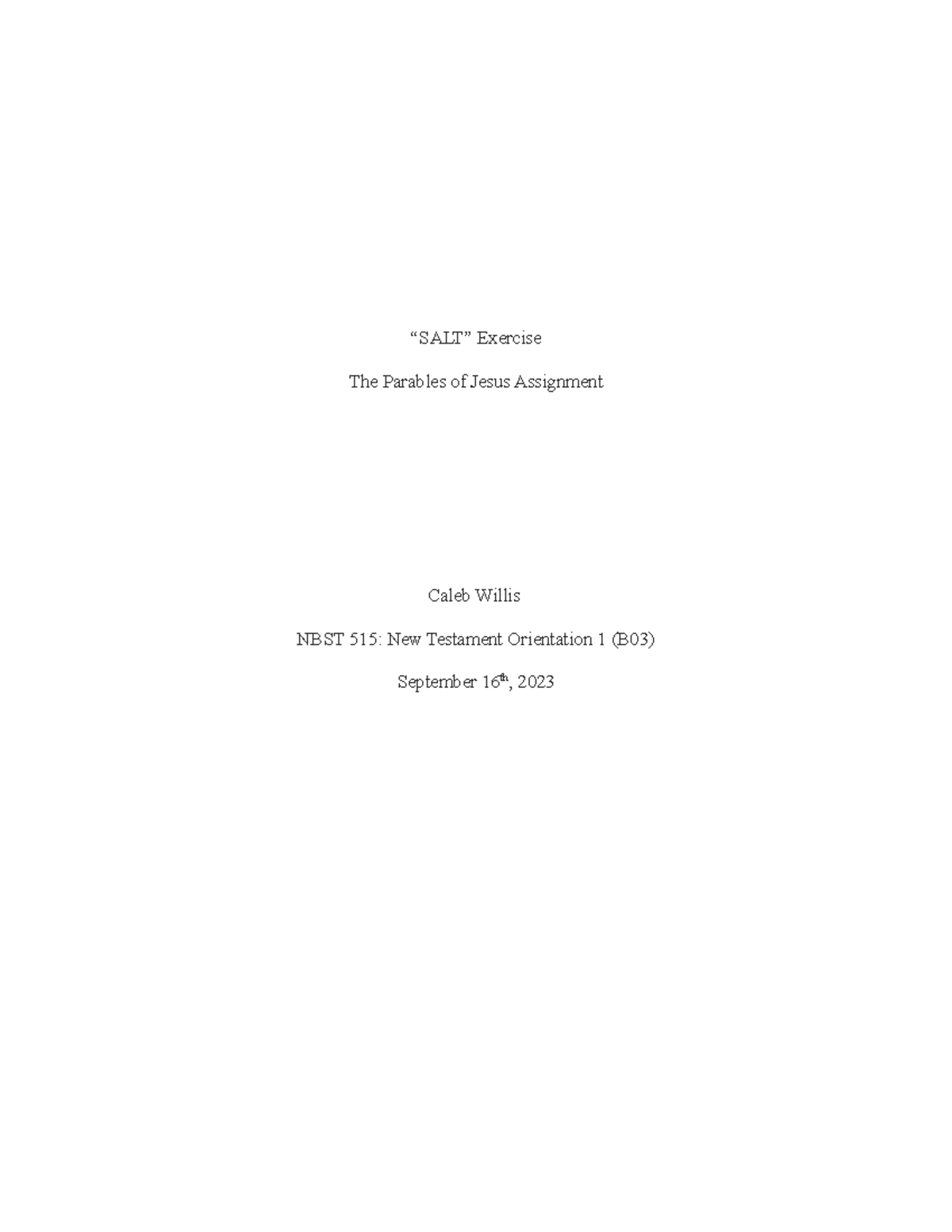 SALT Jesus Parable Assignment - “SALT” Exercise The Parables of Jesus ...