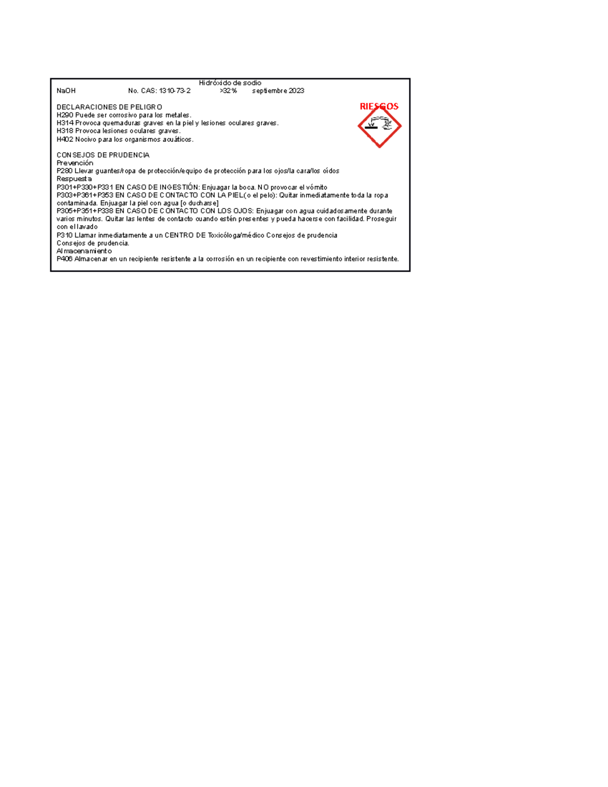 Identificación de riesgos del NaOH - Hidróxido de sodio NaOH No. CAS ...