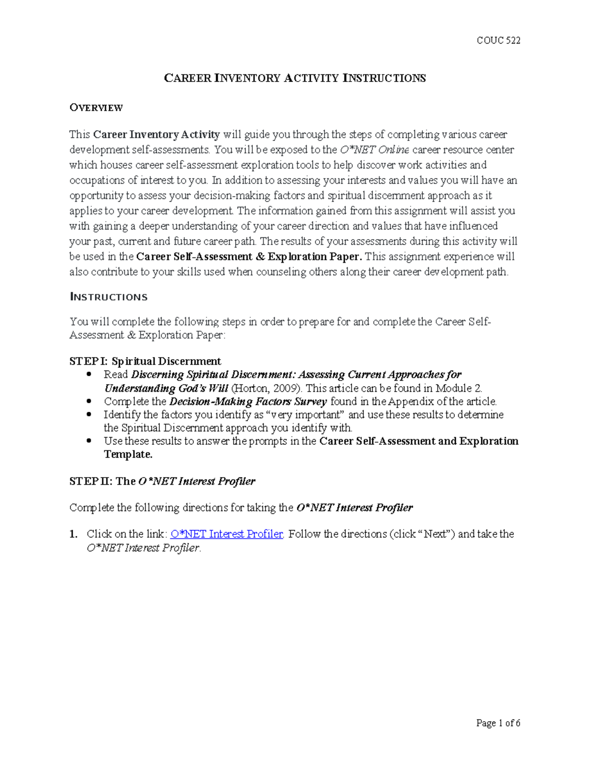 Career Inventory Activity Instructions - CAREER INVENTORY ACTIVITY ...