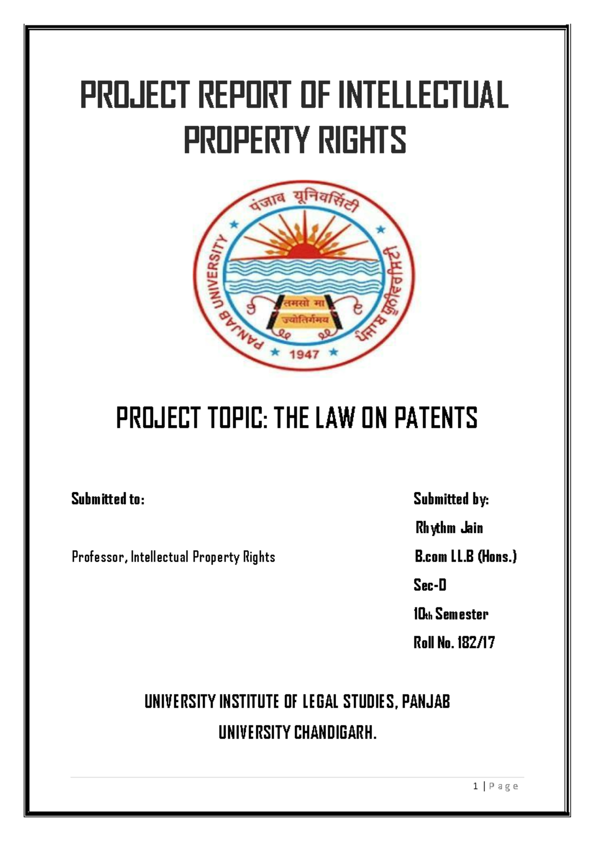 Rhythm -182 IPR - IPR notes - PROJECT REPORT OF INTELLECTUAL PROPERTY ...