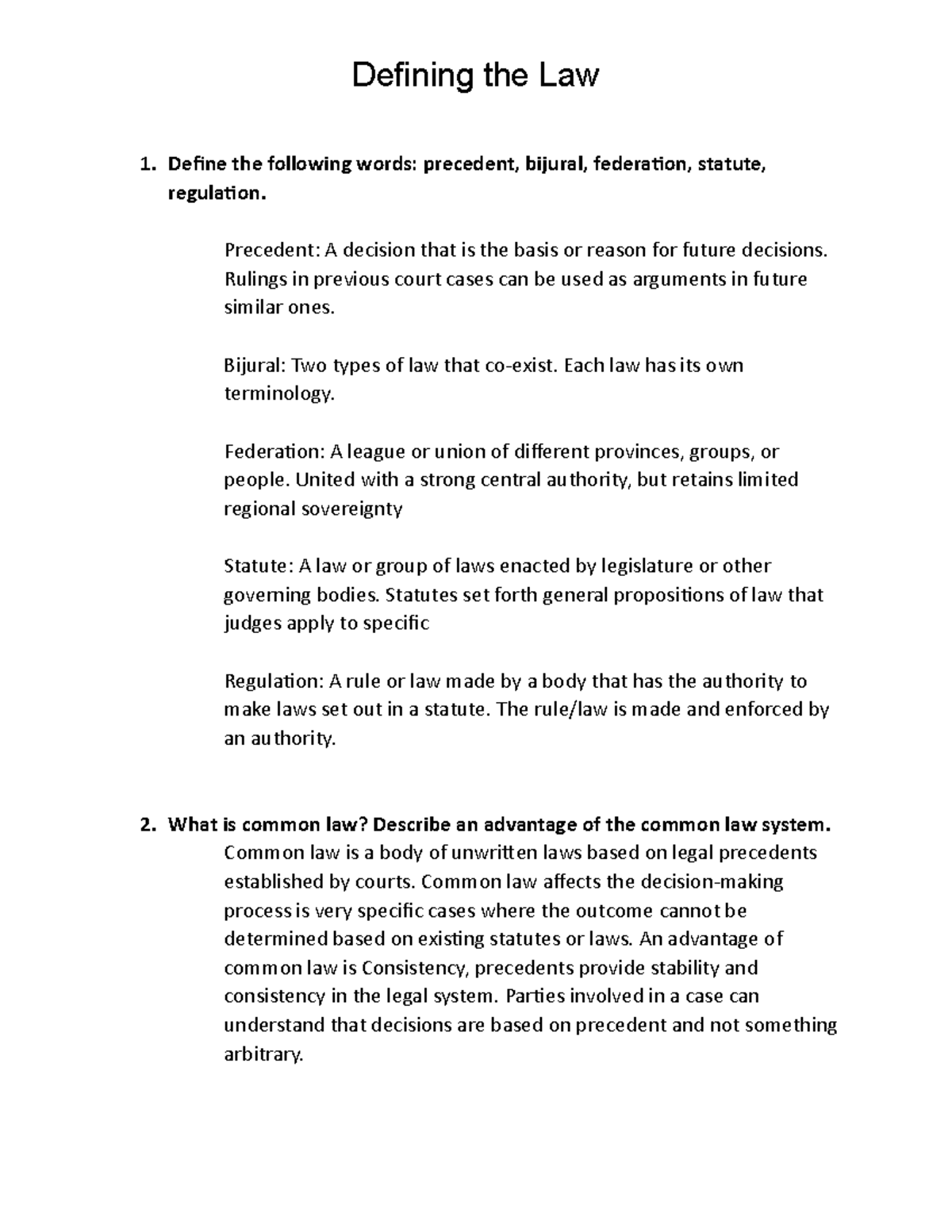 Defning the Law - Summary of law case - Defining the Law Define the ...