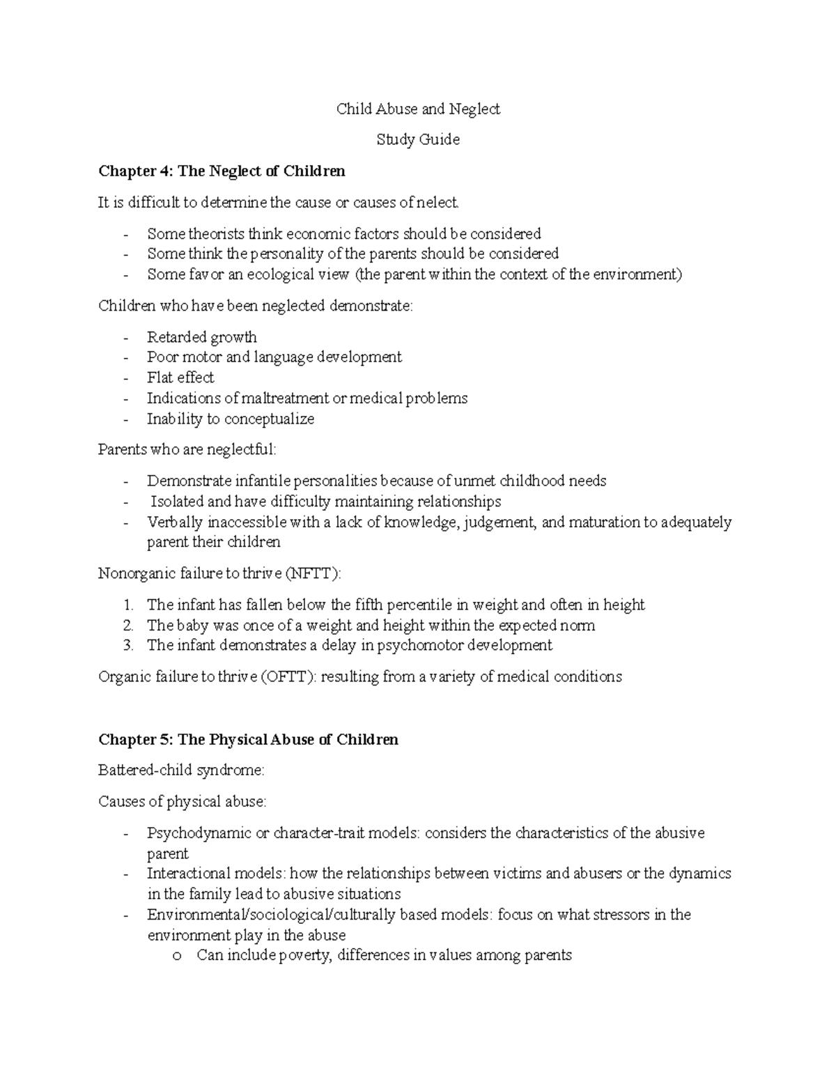 Study Guide test 2 - Child Abuse and Neglect Study Guide Chapter 4: The ...