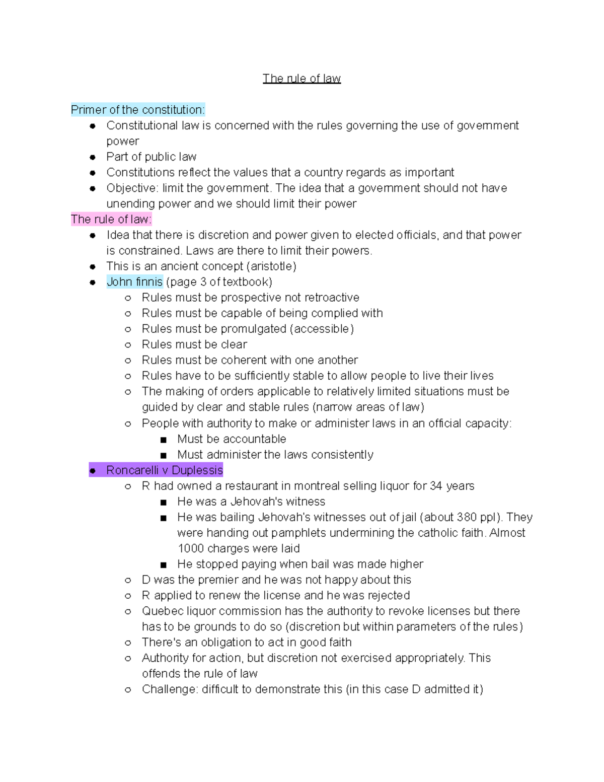 Law2101 week 2 - Intro to law lecture notes week 2 - The rule of law ...