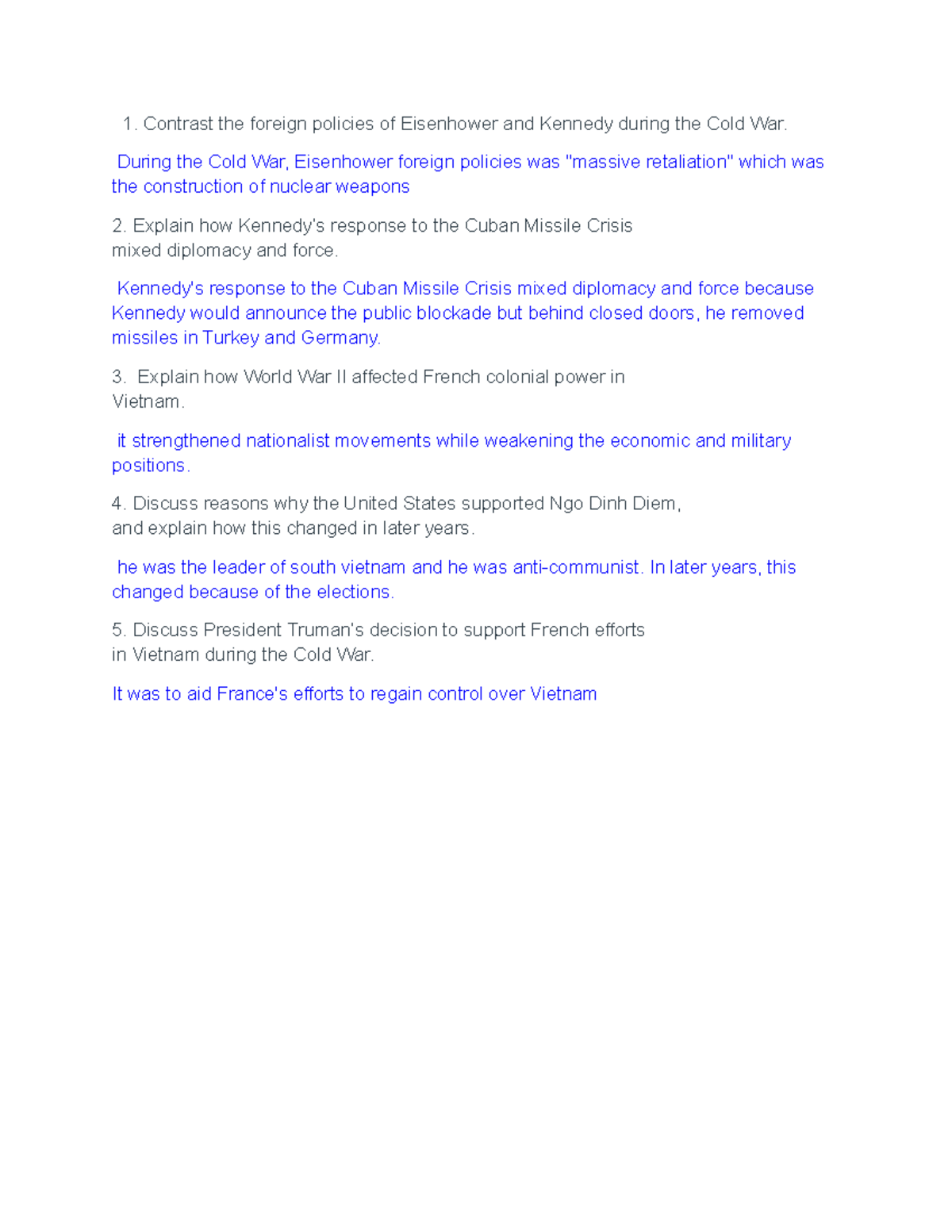 9.1 written responses - Contrast the foreign policies of Eisenhower and ...