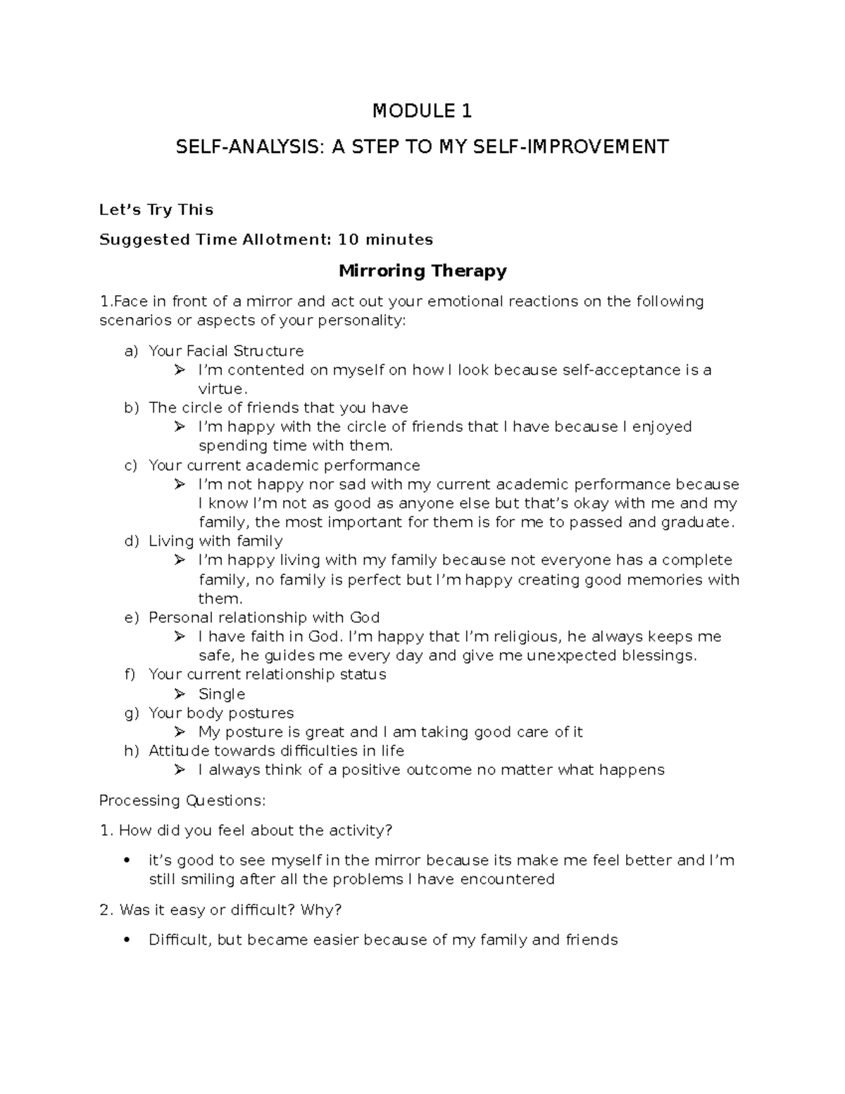 HRG Module 1 - MODULE 1 SELF-ANALYSIS: A STEP TO MY SELF-IMPROVEMENT ...