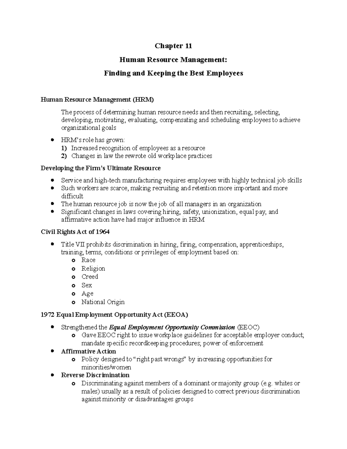 Chapter 11 Human Resources Management - Chapter 11 Human Resource ...